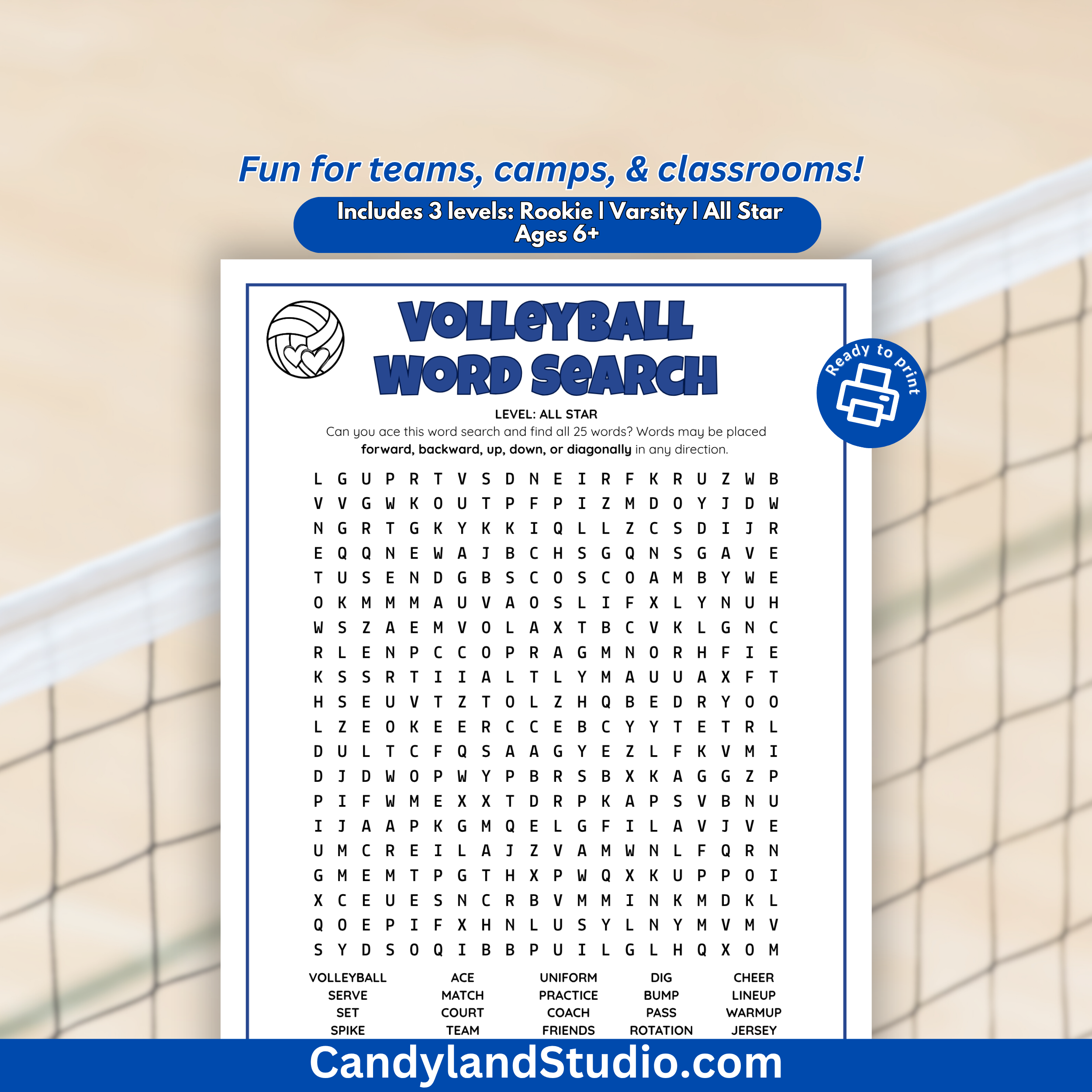 Volleyball Word Search - 3 Levels – Candyland Studio