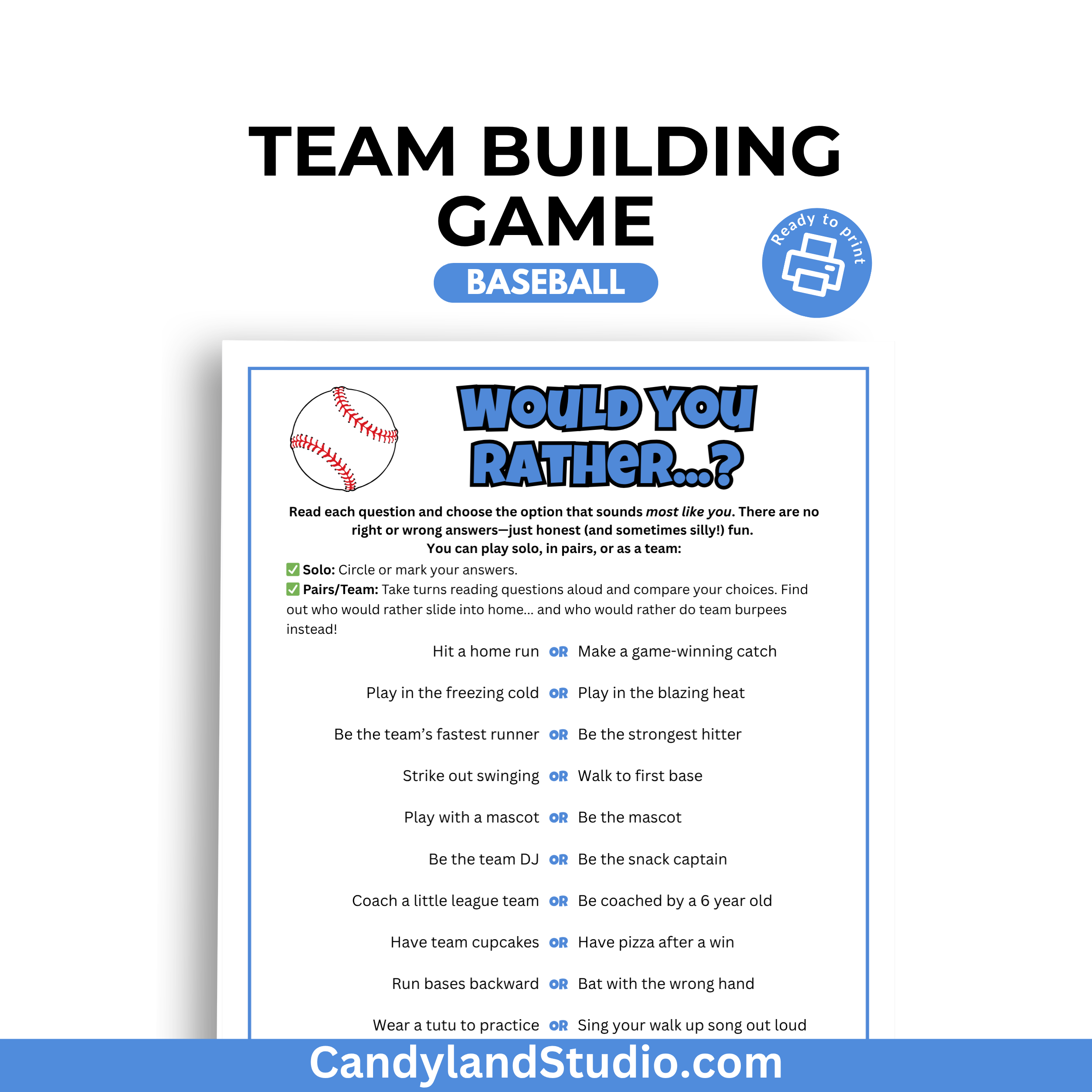 Baseball Would You Rather Team Game – Candyland Studio