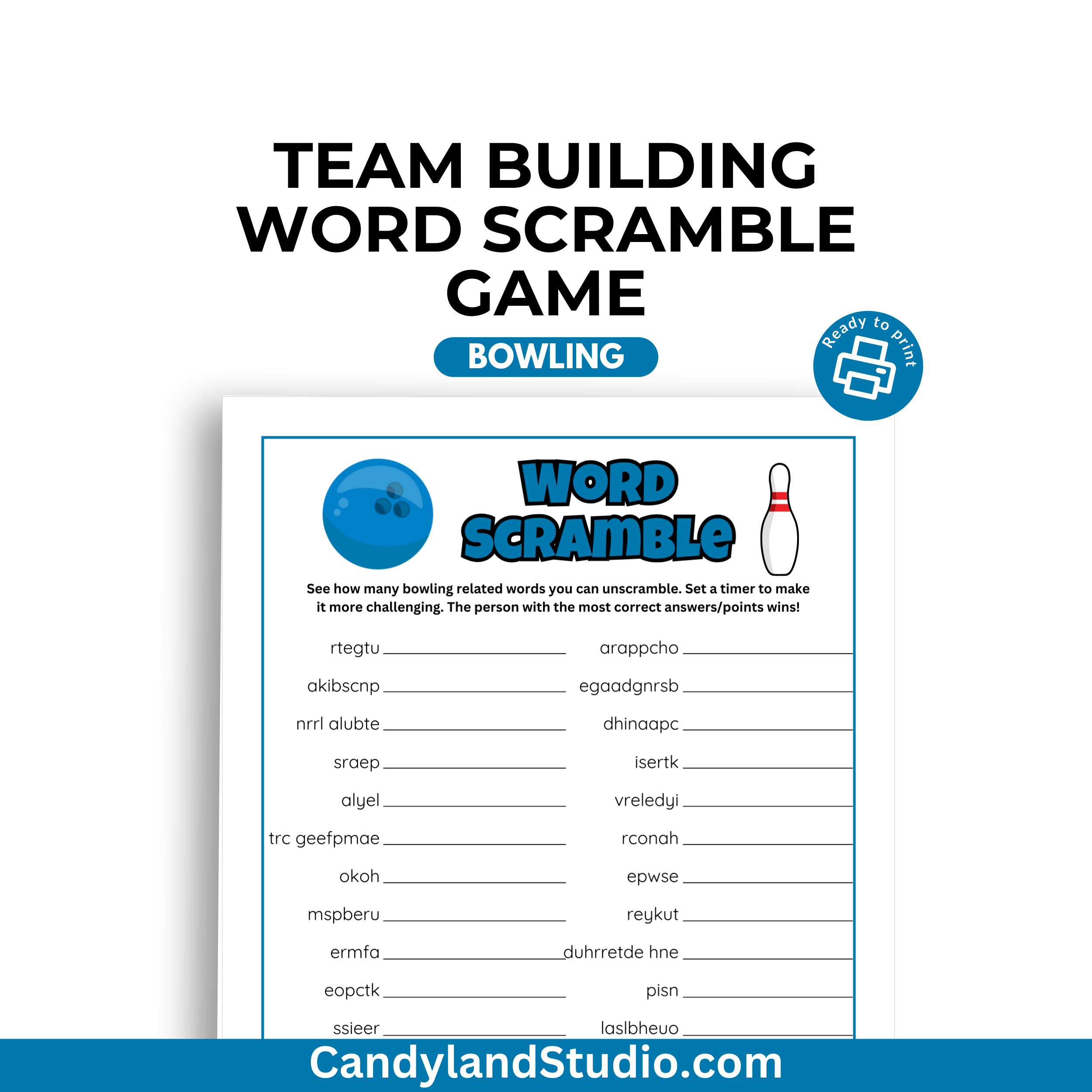 Bowling Word Scramble Printable Game - Team Dinner Activity & Party Fun ...