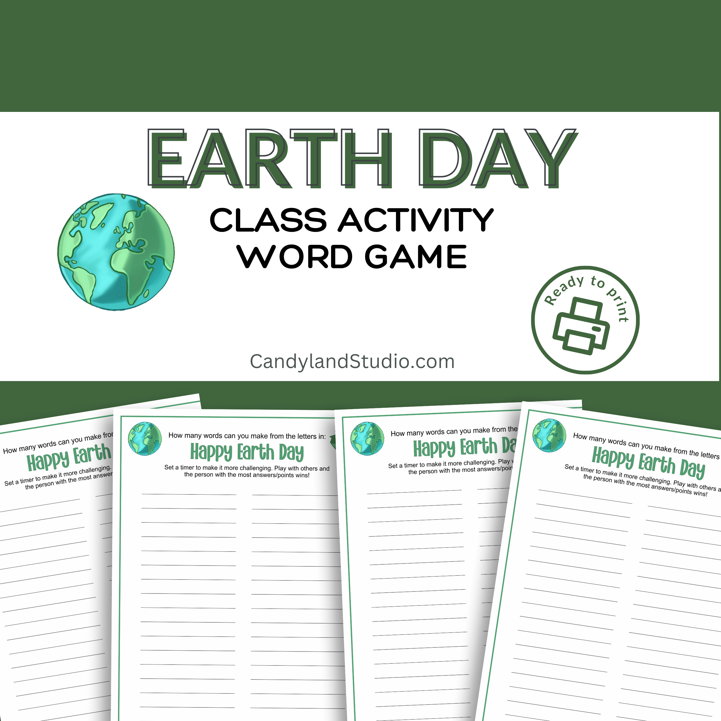 Earth Day Word Game - Printable Eco Friendly Classroom Activity PDF ...