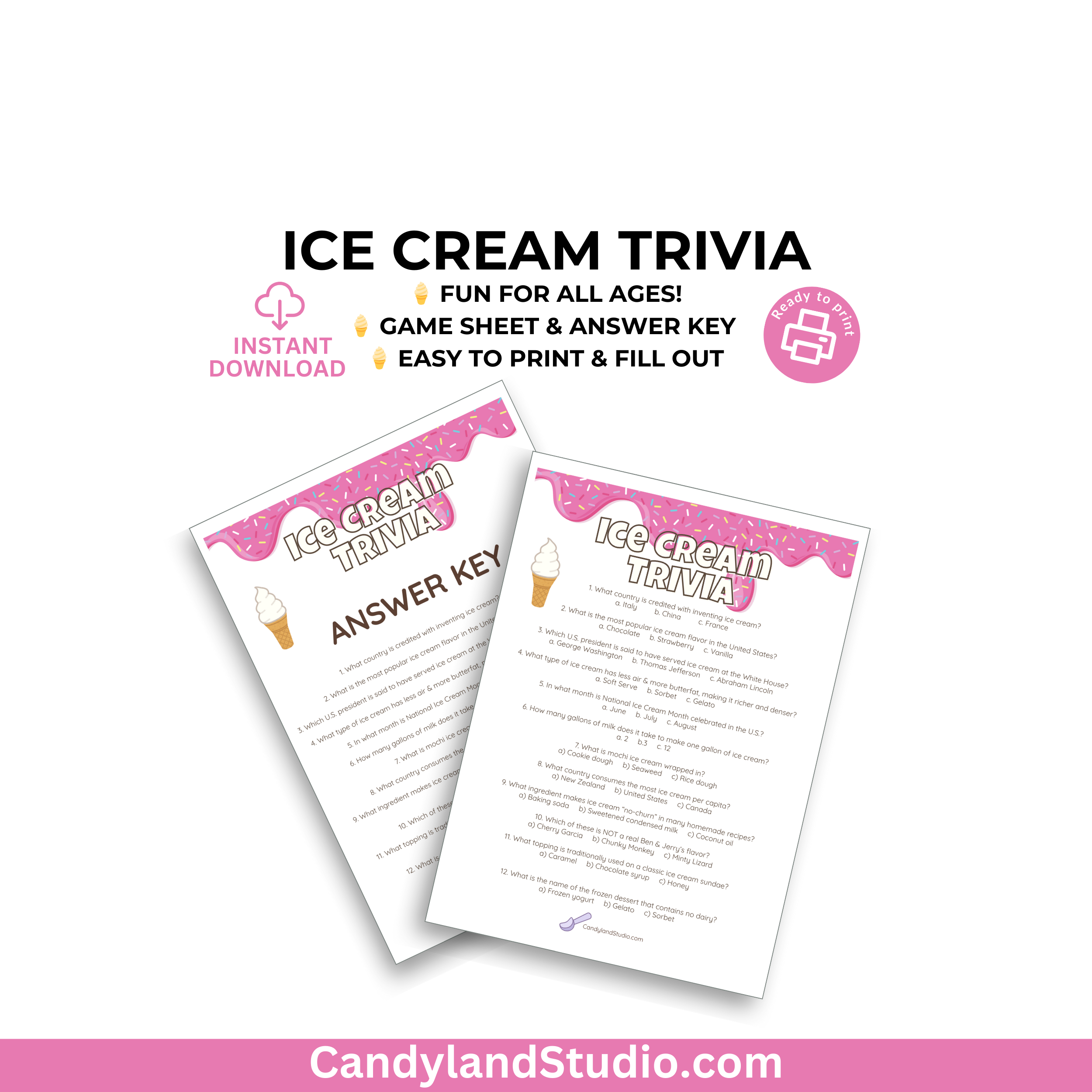 Ice Cream Trivia Game - Printable Summer Party Quiz | Instant Download ...