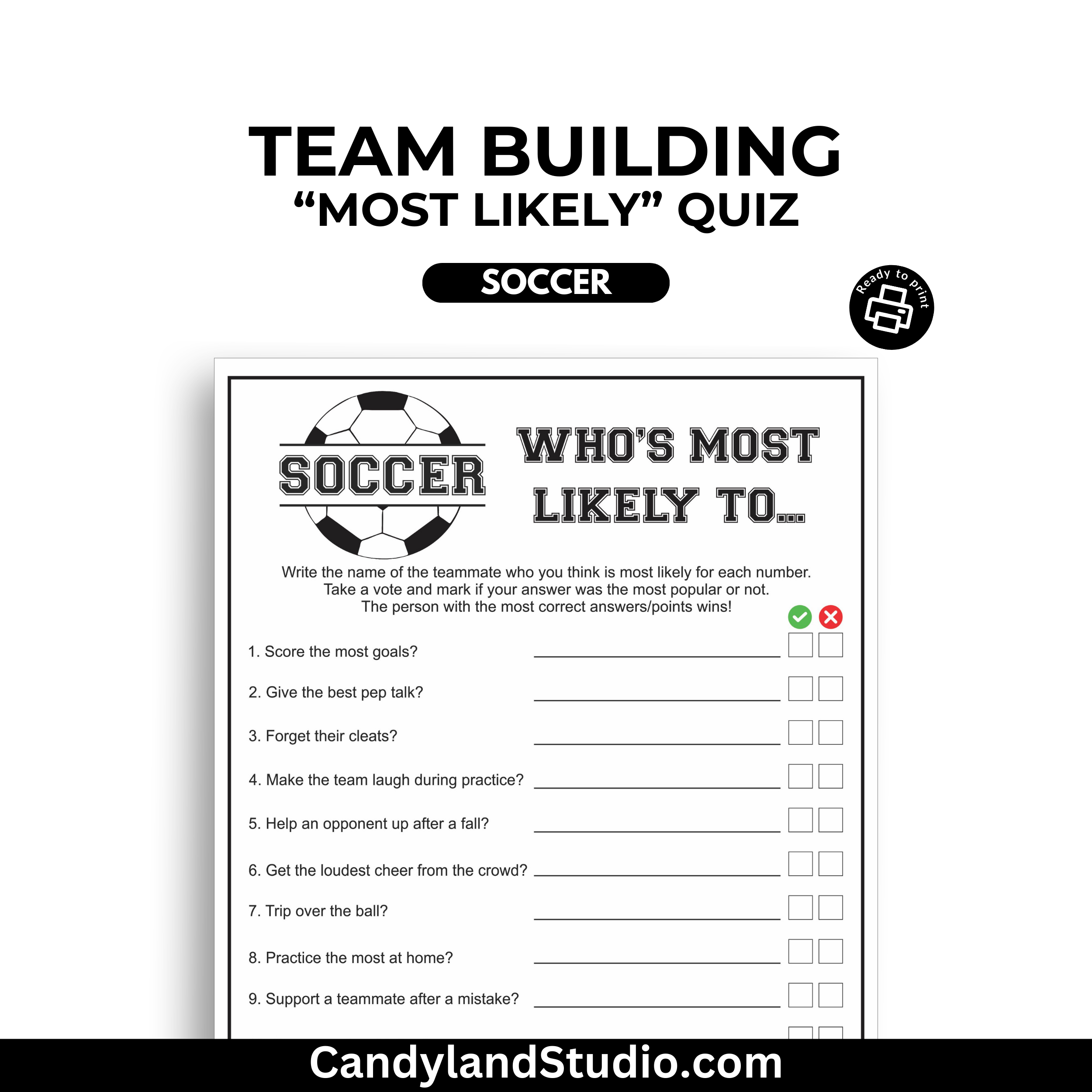Soccer Team Game - Printable Most Likely Questions | Team Building Quiz ...