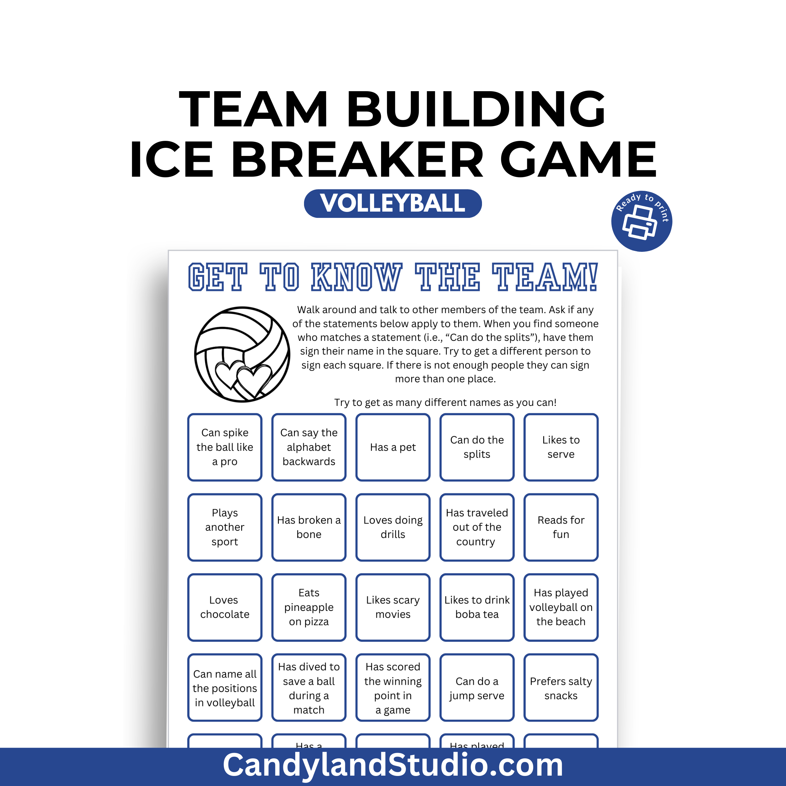 Volleyball Team Building Game – Printable Ice Breaker for Team Bonding ...
