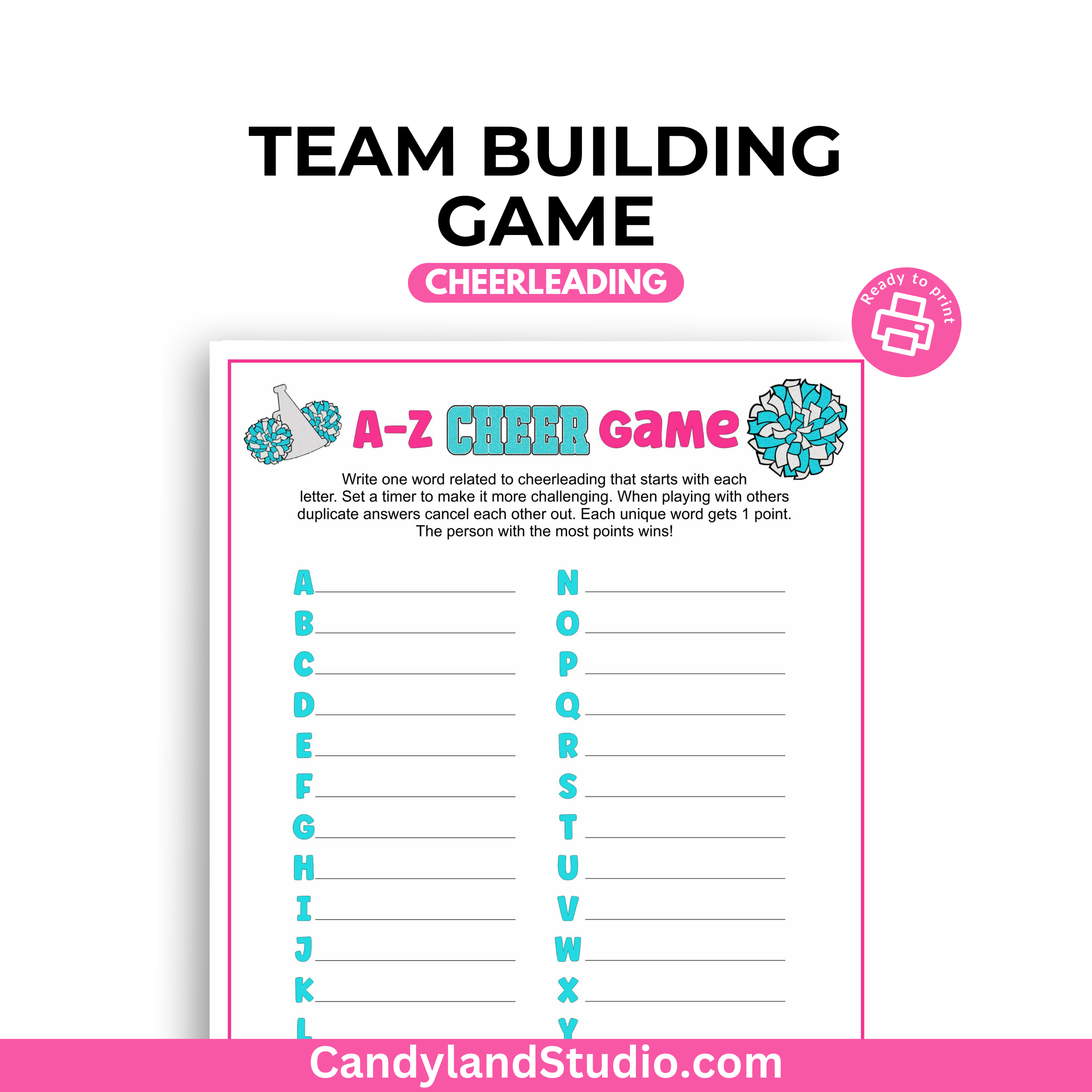 Cheer A-Z Word Game - Printable Cheerleading Game for Team Building ...