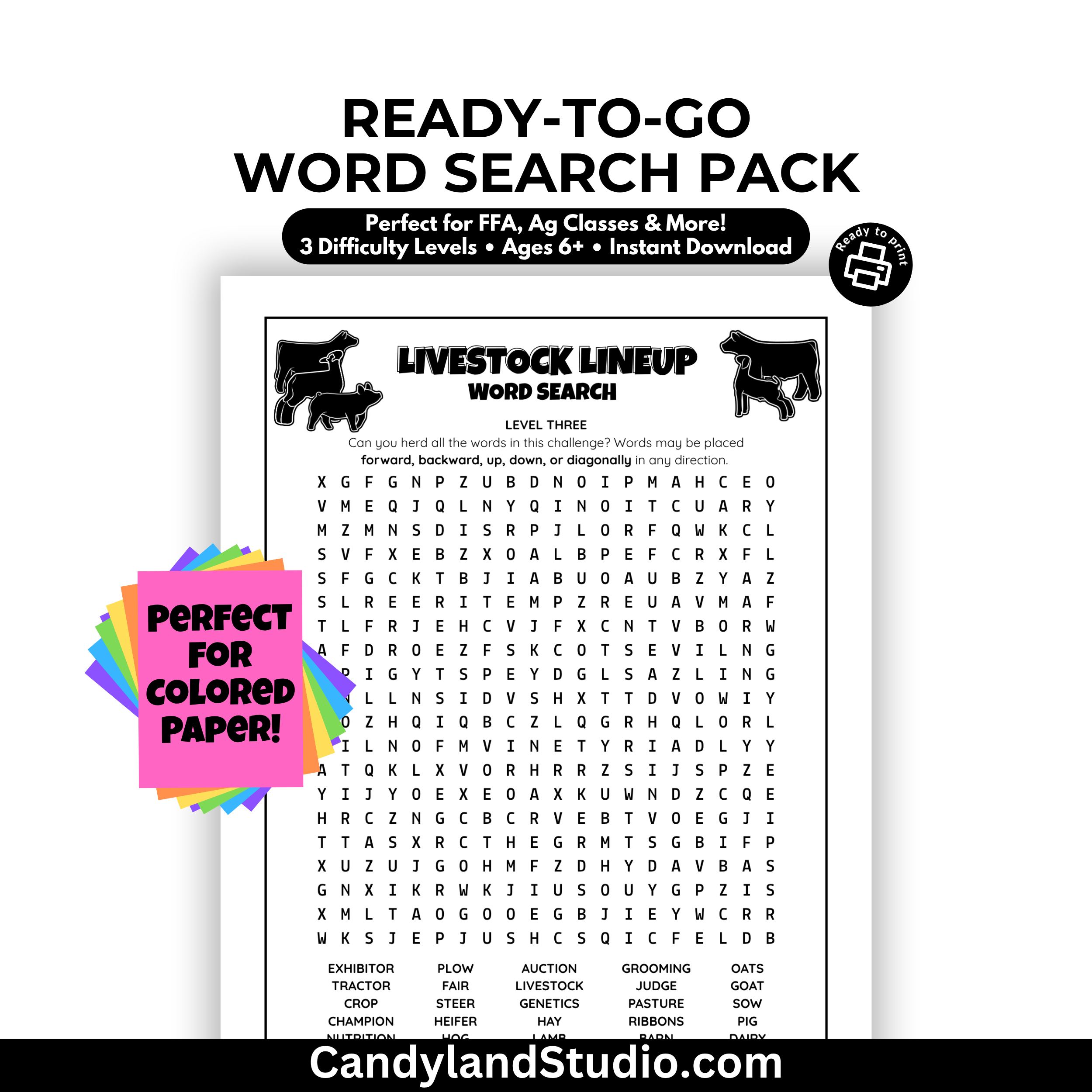 Livestock Word Search - Printable Agriculture Word Puzzles | Instant ...