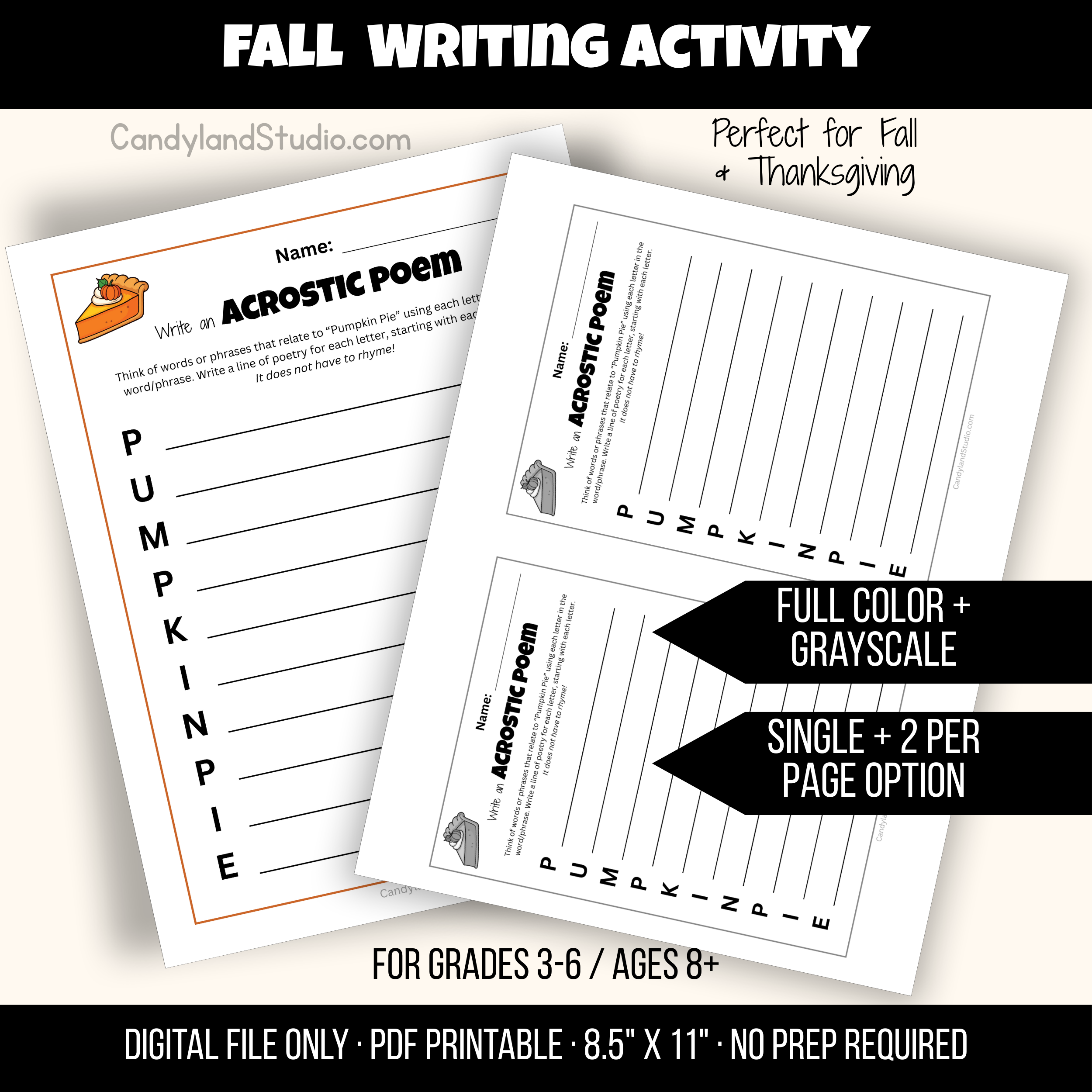 Pumpkin Pie Printable Acrostic Poem Activity – Candyland Studio