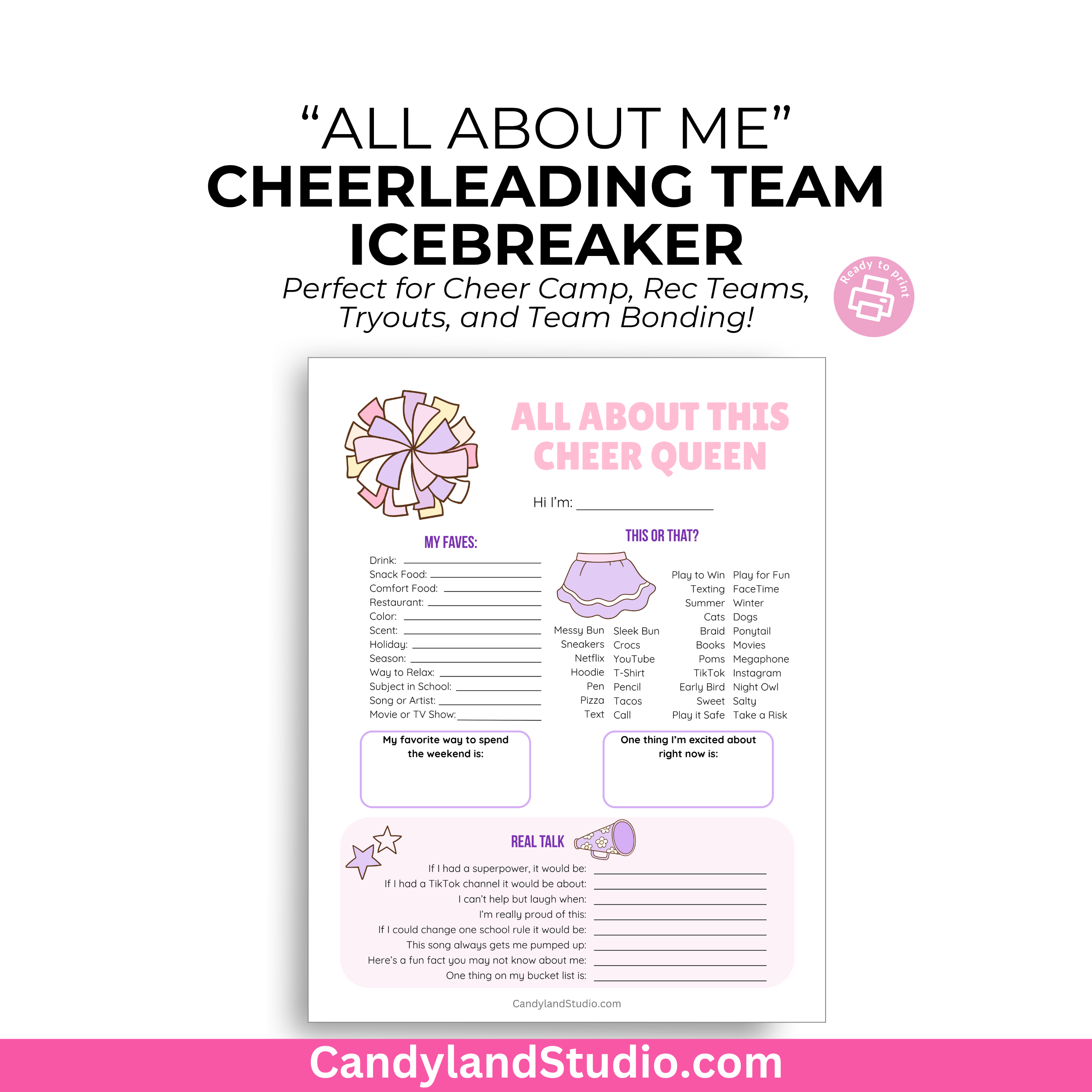 Cheerleading Icebreaker – Team Bonding Activity Printable for Cheer ...