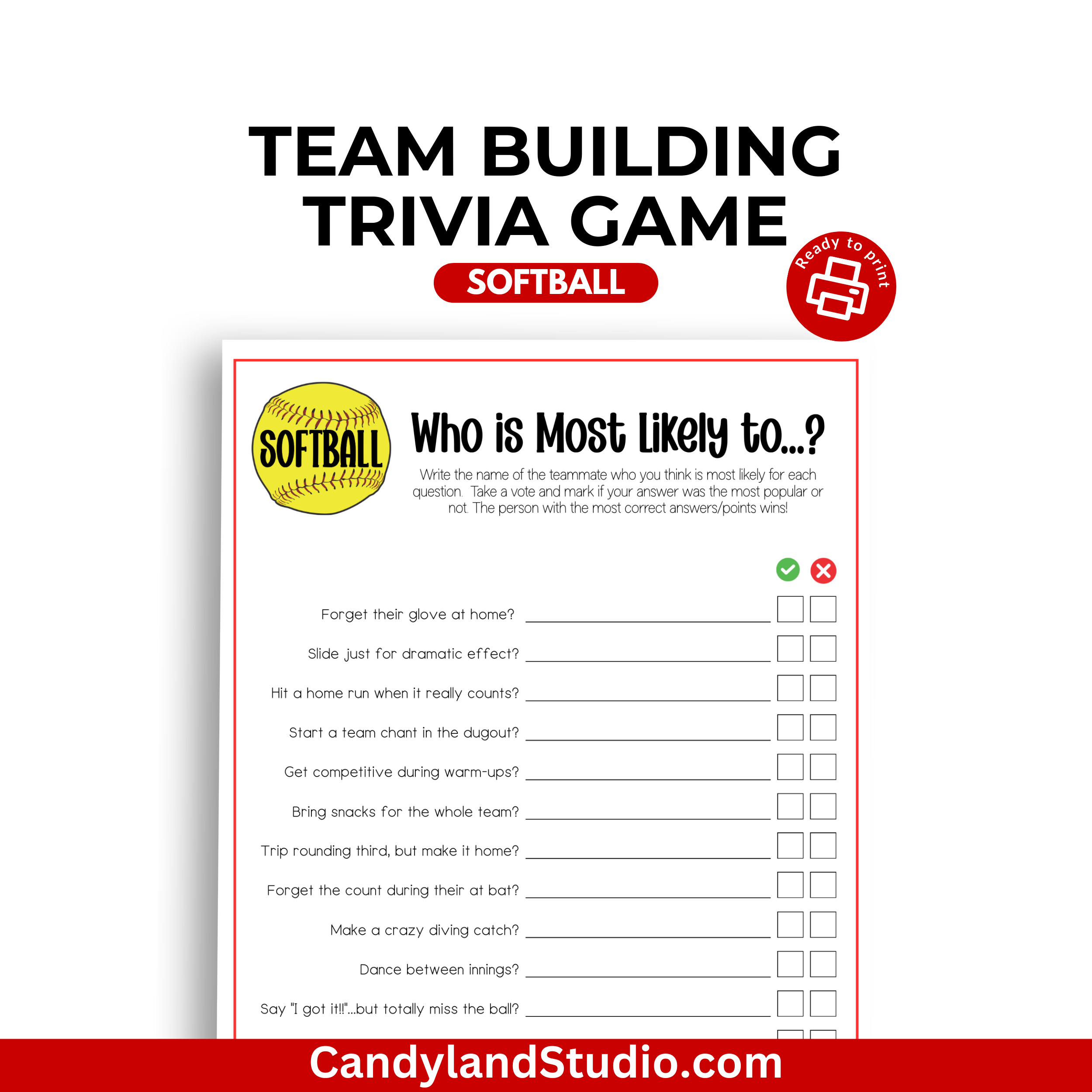 Softball Team Game – Printable PDF for Team Bonding & Chemistry Builder ...