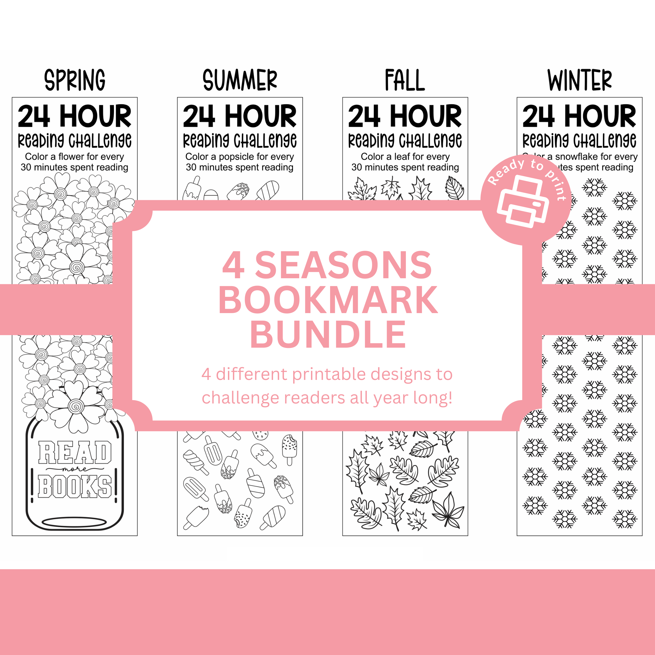 Reading Challenge Bookmarks - Four Seasons Printable PDF | Coloring ...