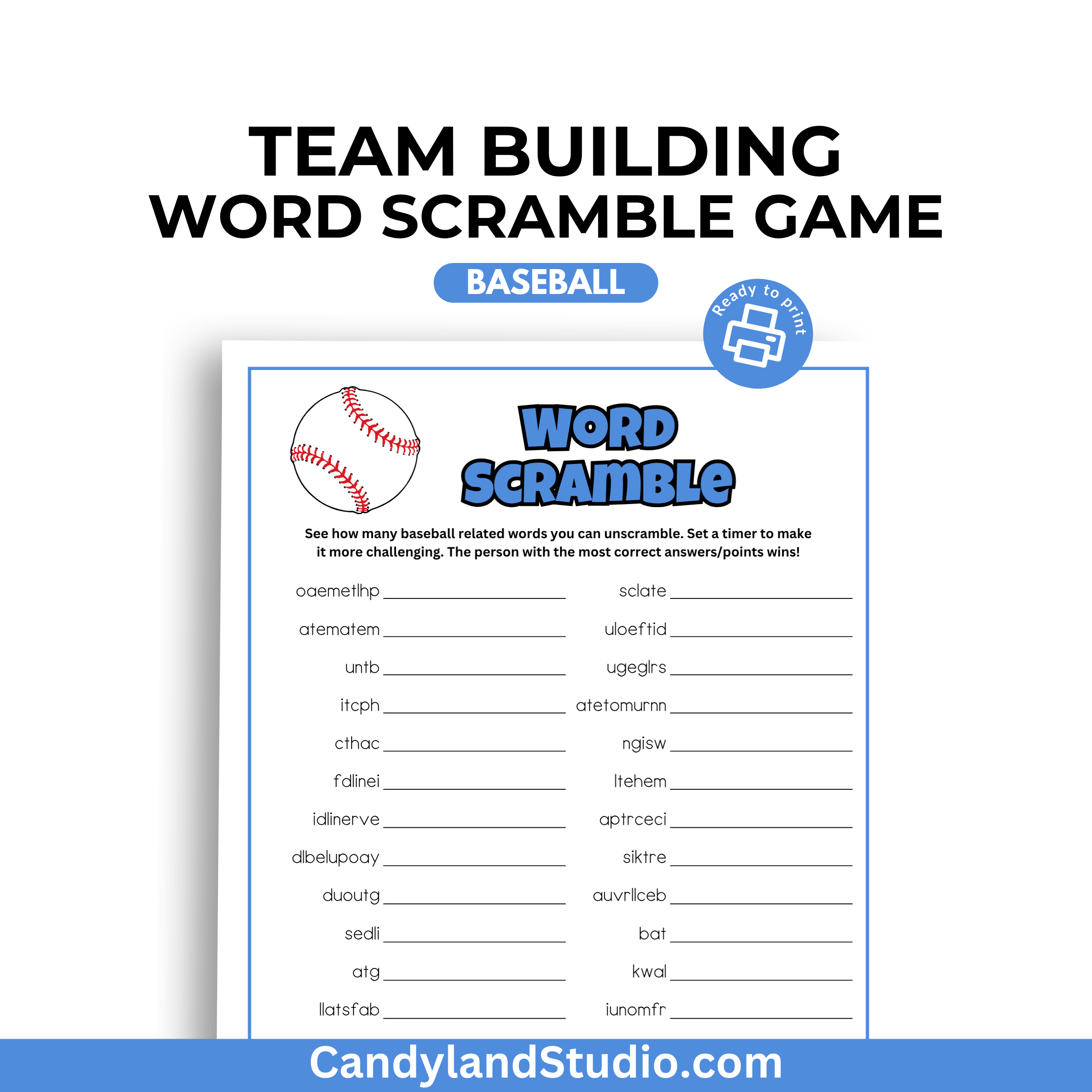 Baseball Word Scramble - Printable Team Party Game | Instant Download ...