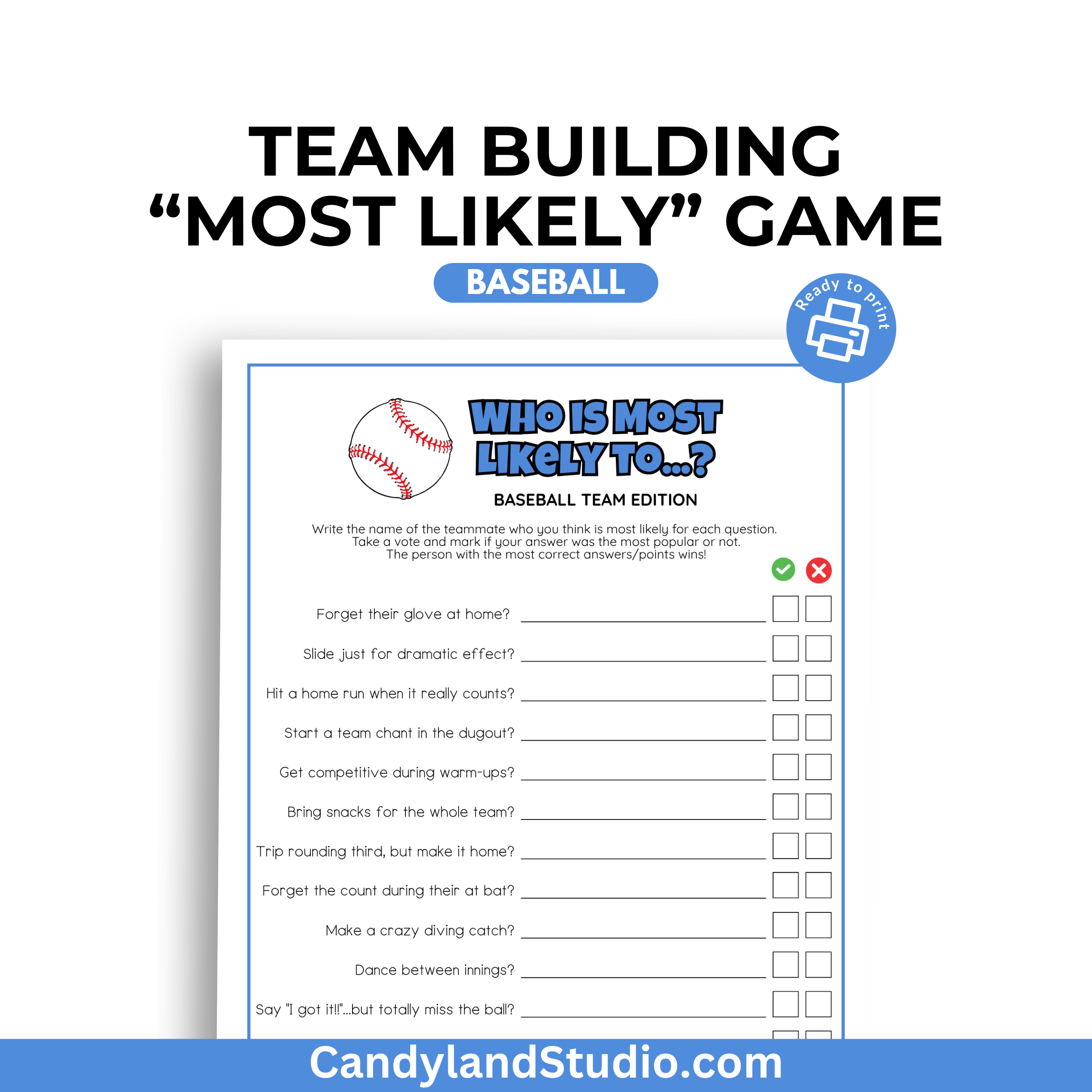 Baseball Printable Game – Most Likely Team Chemistry Game for Coaches ...