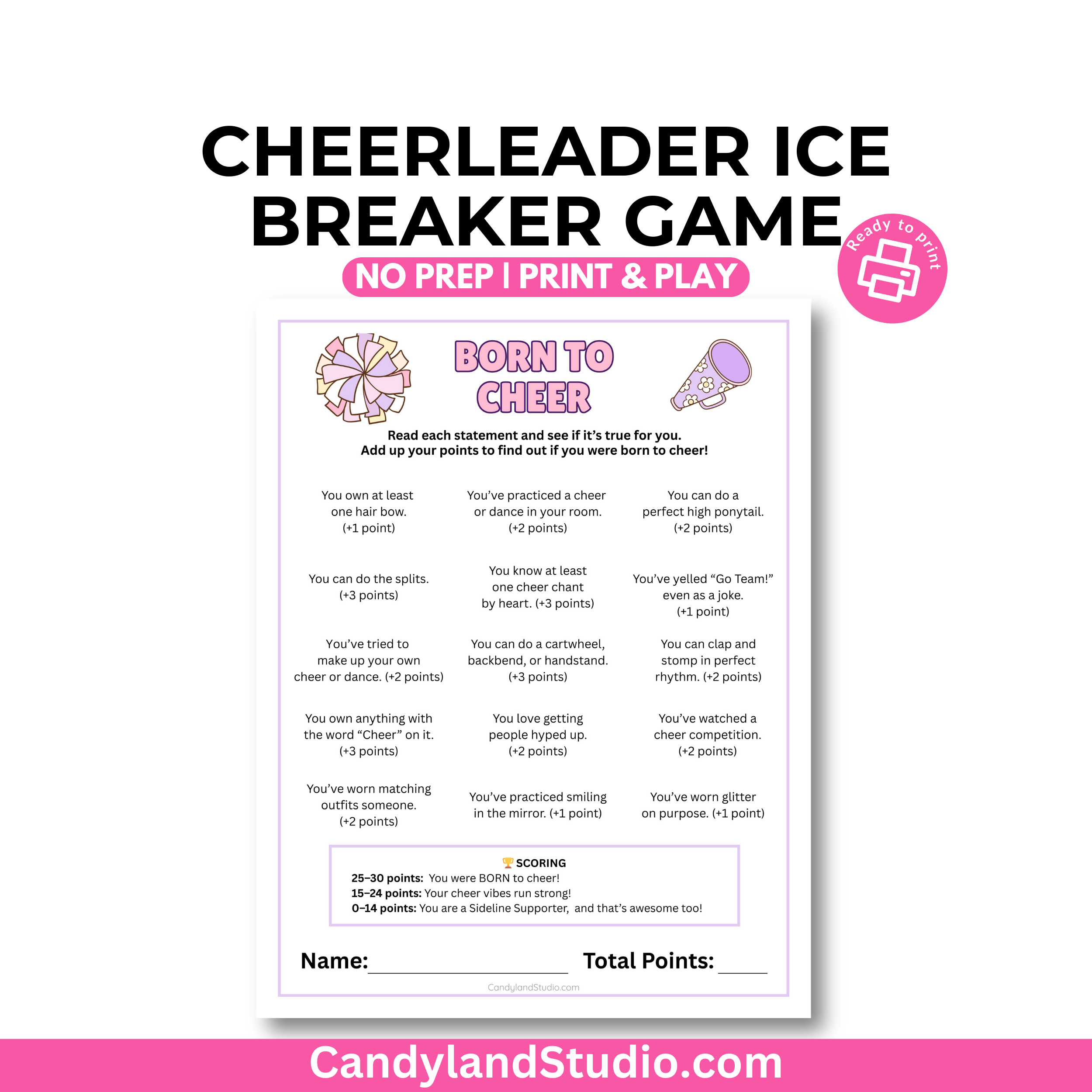 Born to Cheer Printable Game – Cheerleader Icebreaker & Team Activity ...