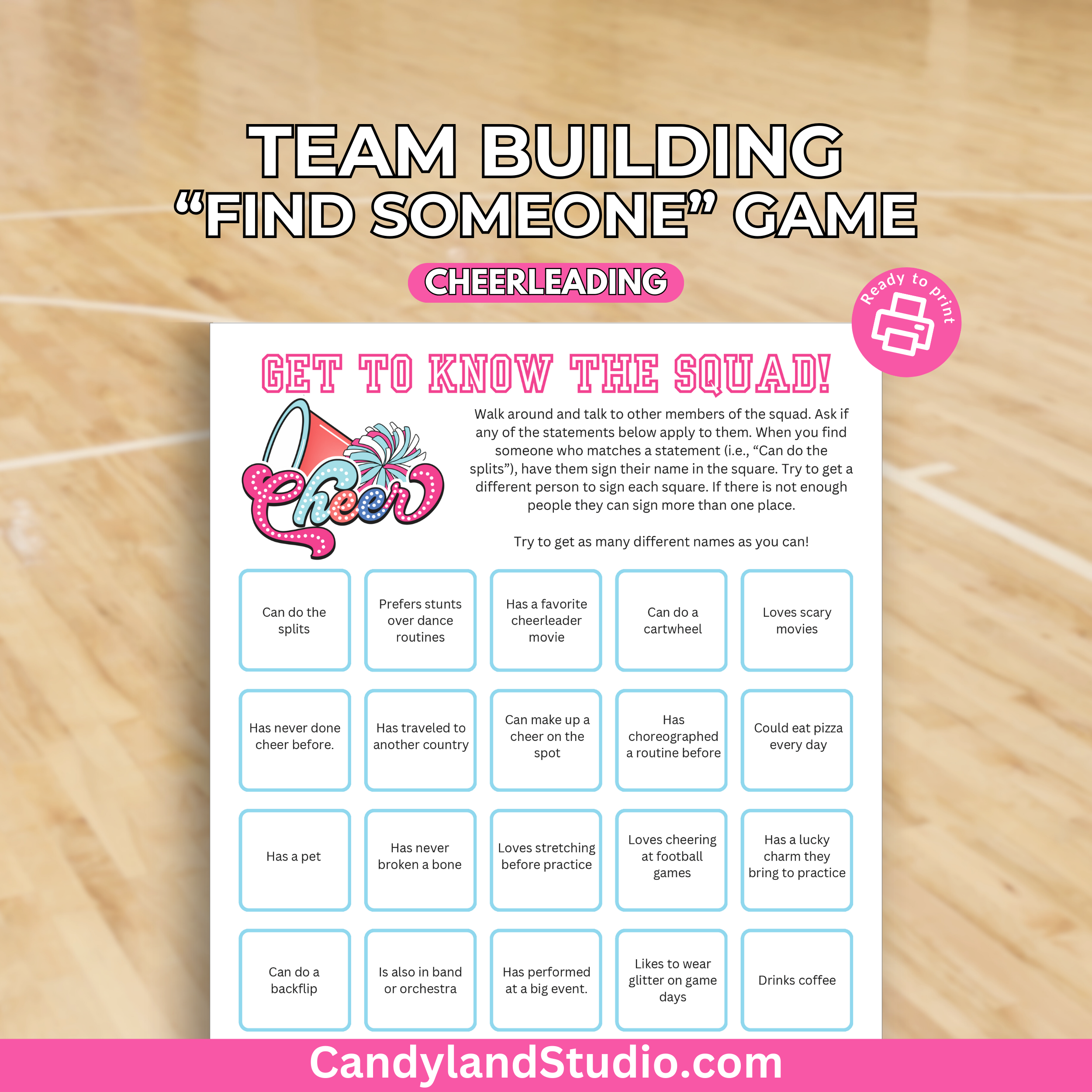 Cheerleading Team Building - Find Someone Who Ice Breaker Game for ...