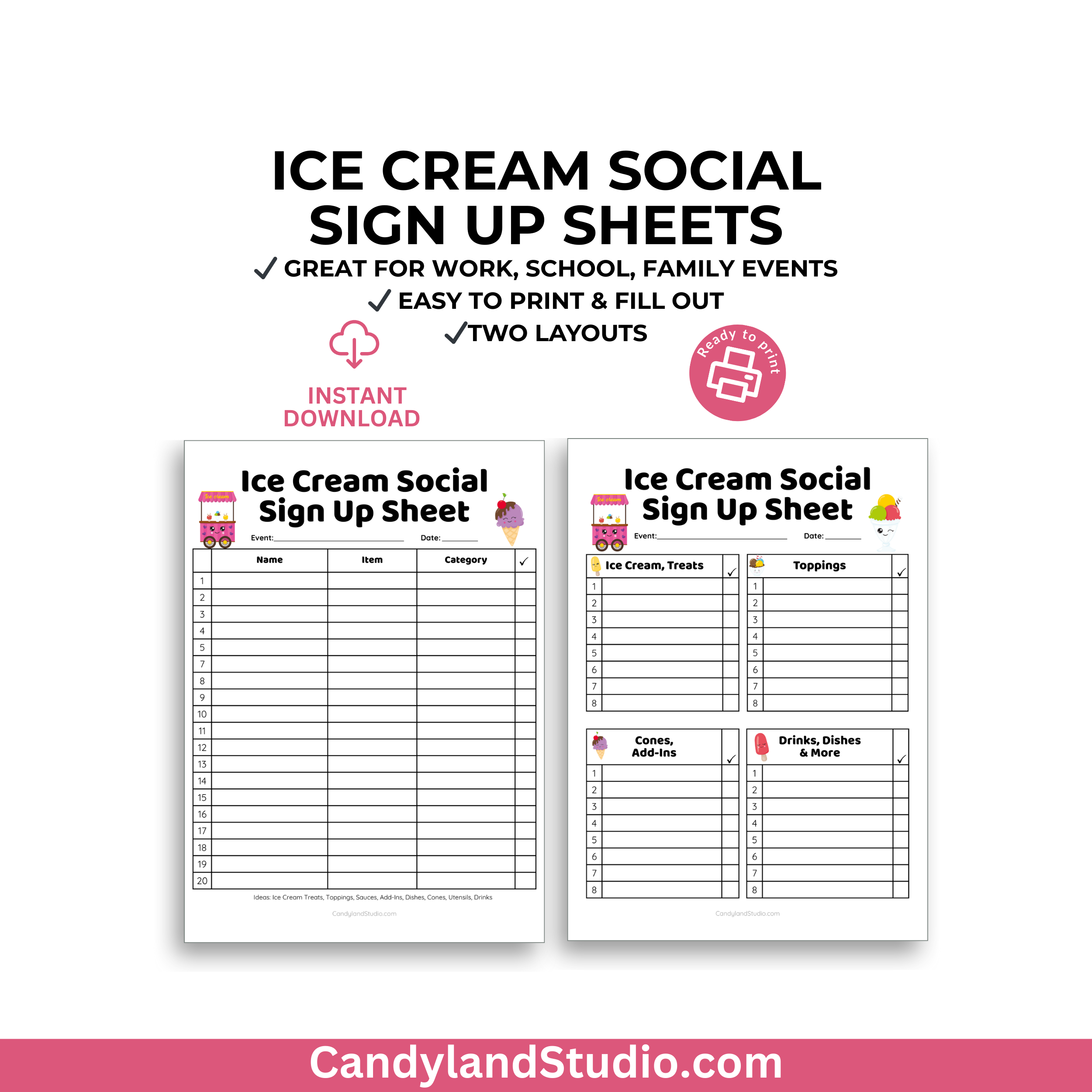Ice Cream Sign Up - Printable Social Sheets for Summer Party Planning ...