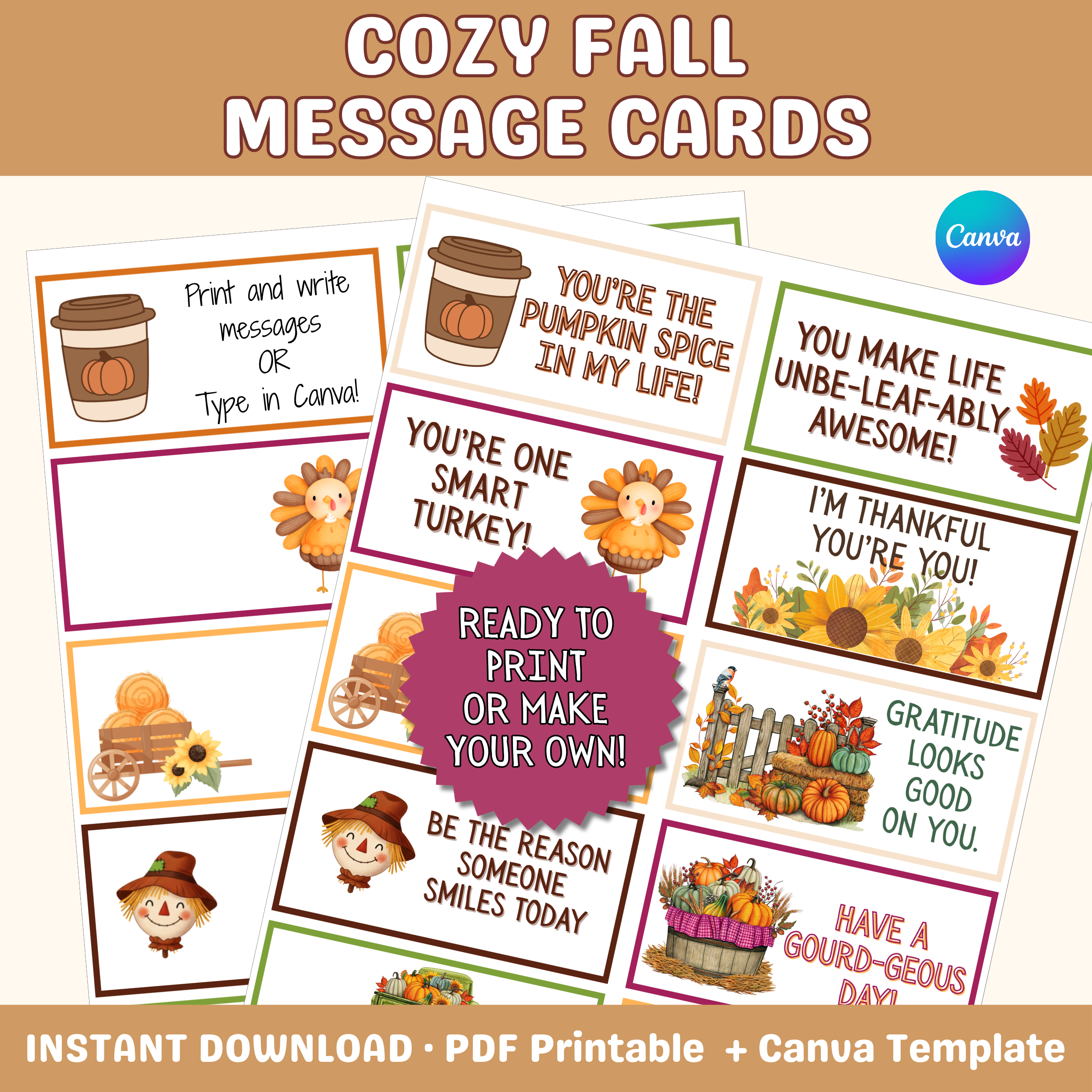 Fall Lunchbox Notes – Printable Gratitude & Encouragement Cards | Canva ...
