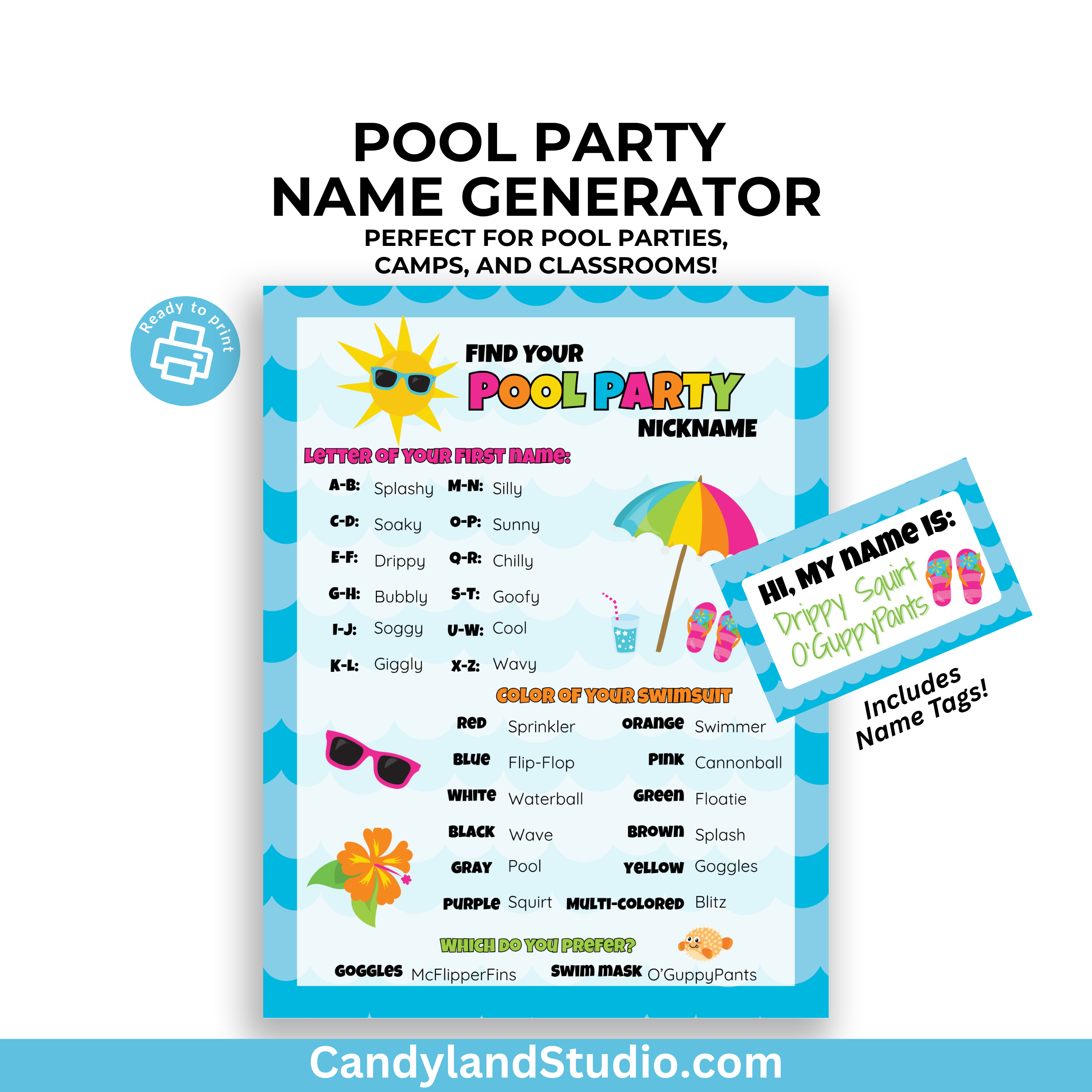 Pool Party Name Generator Printable – Fun Summer Icebreaker Game + Nam ...