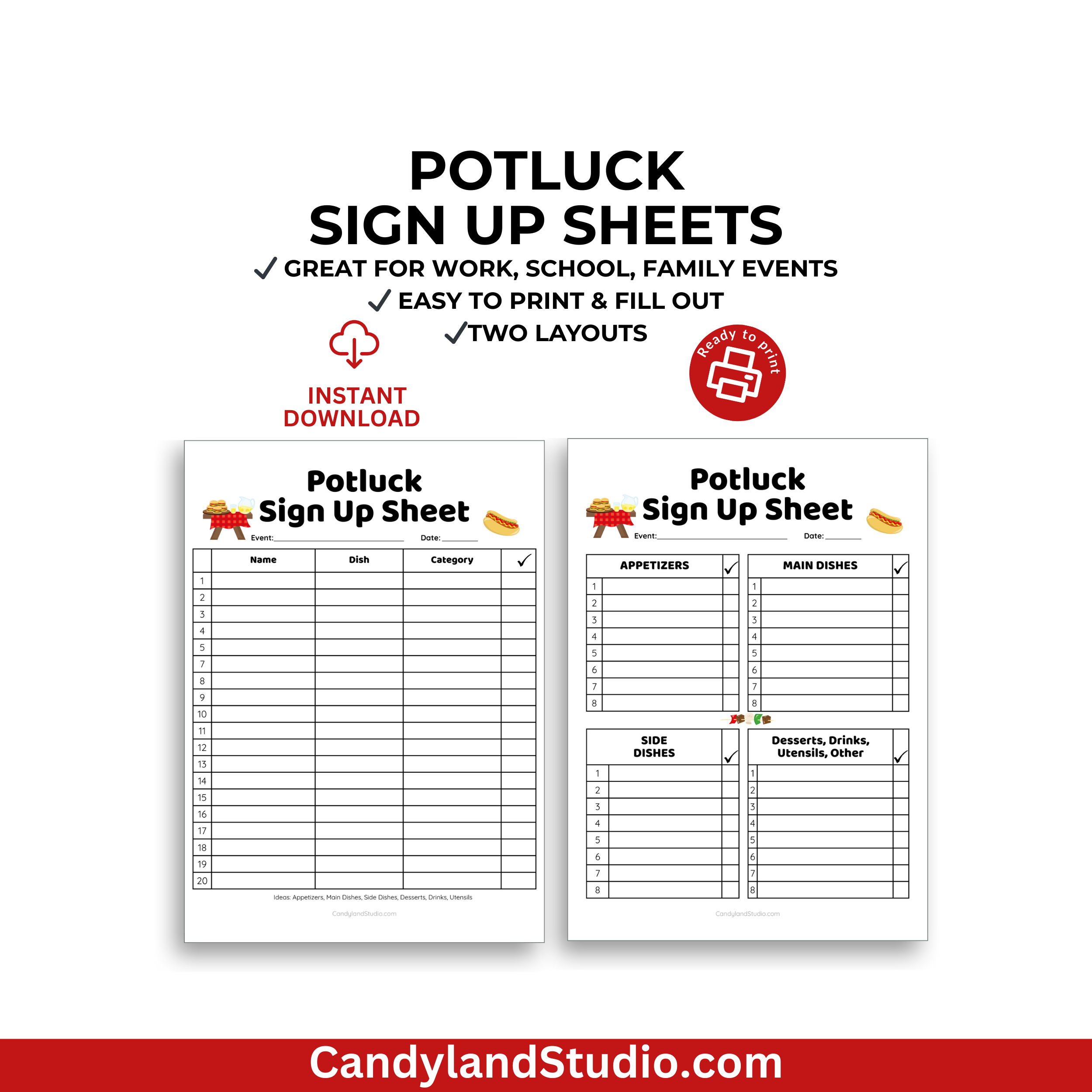 BBQ Potluck Sign Up Sheets – Candyland Studio