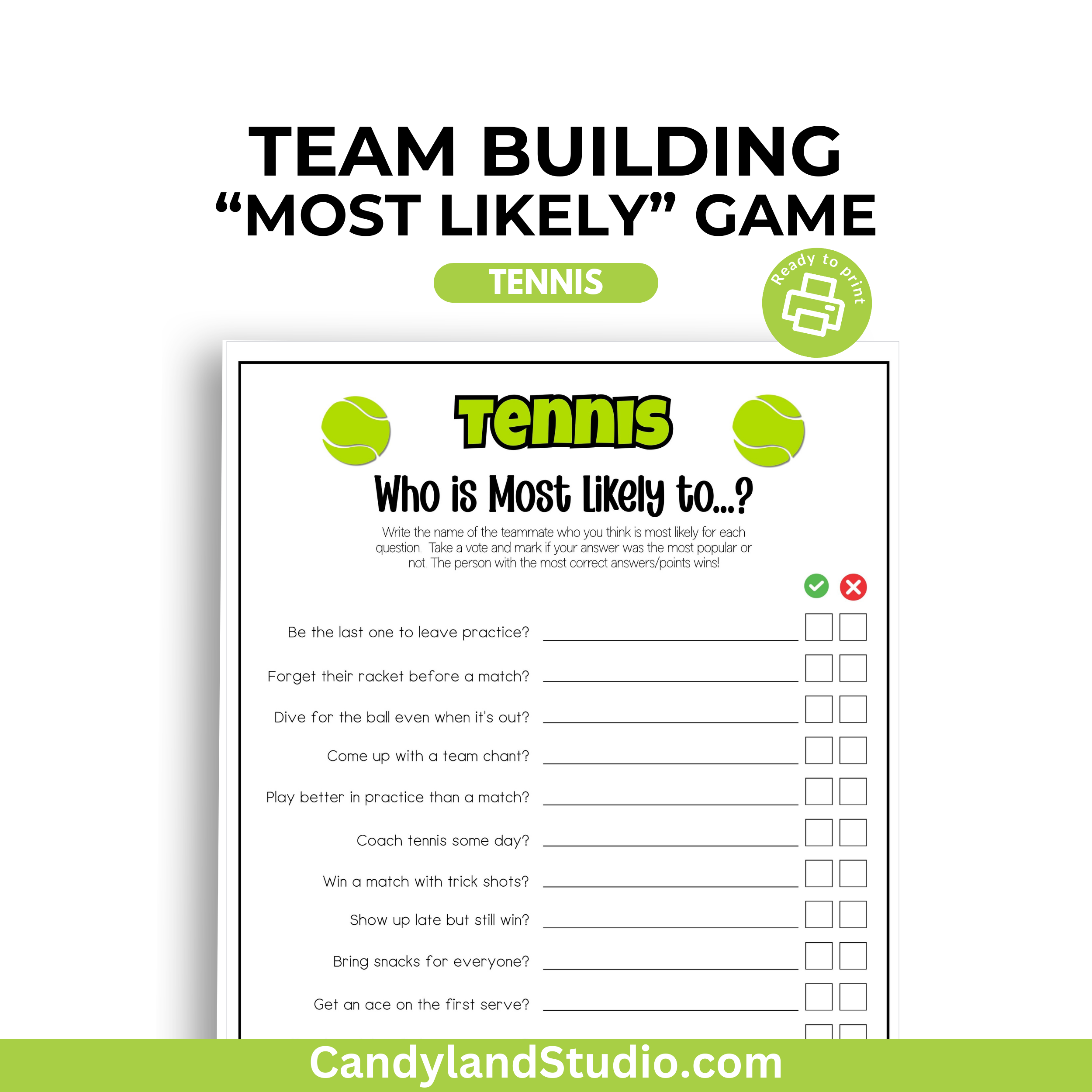 Tennis Team Bonding Printable Game – Who Is Most Likely Fun Activity ...