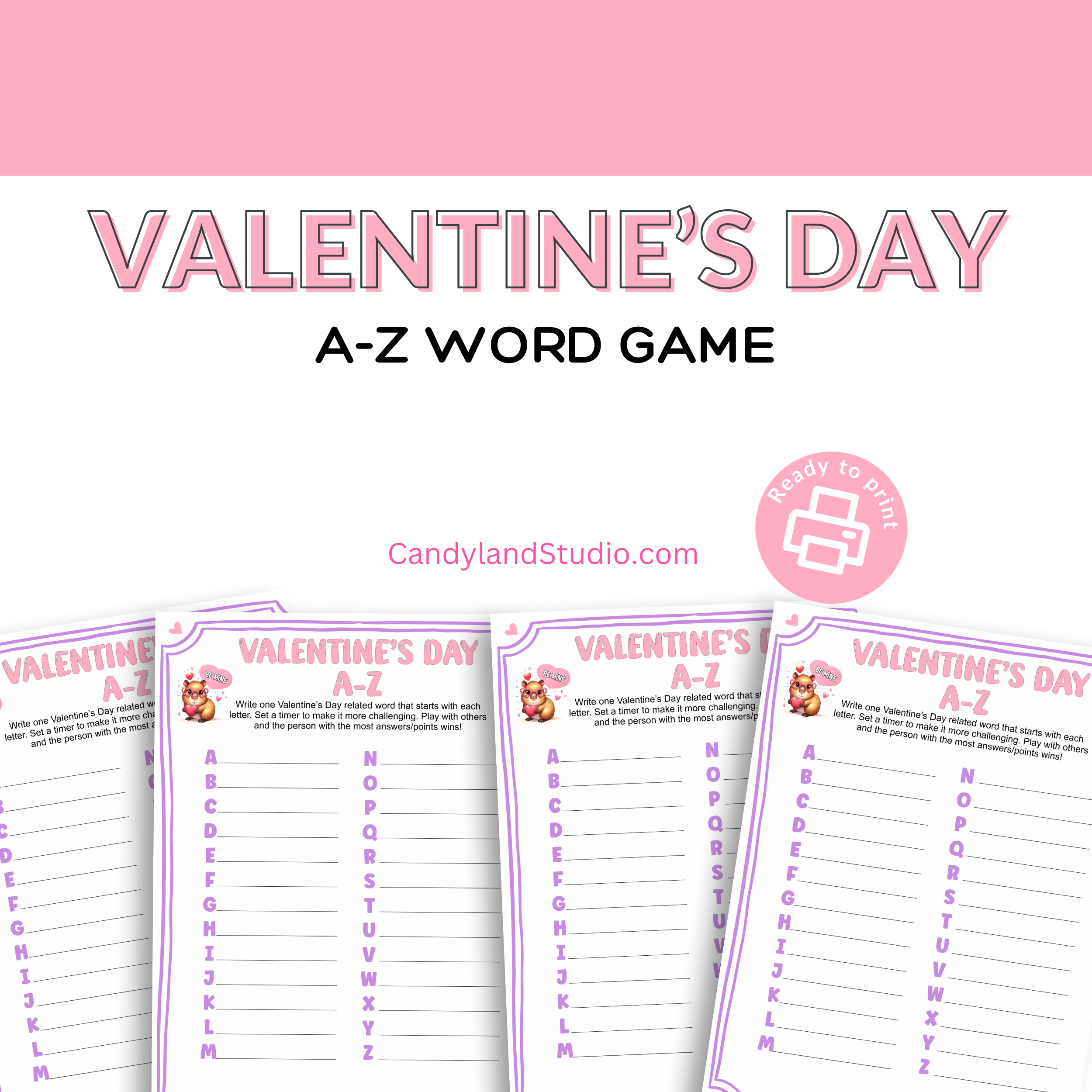 Valentine's Day A-Z Word Game for Class or Office Party – Candyland Studio