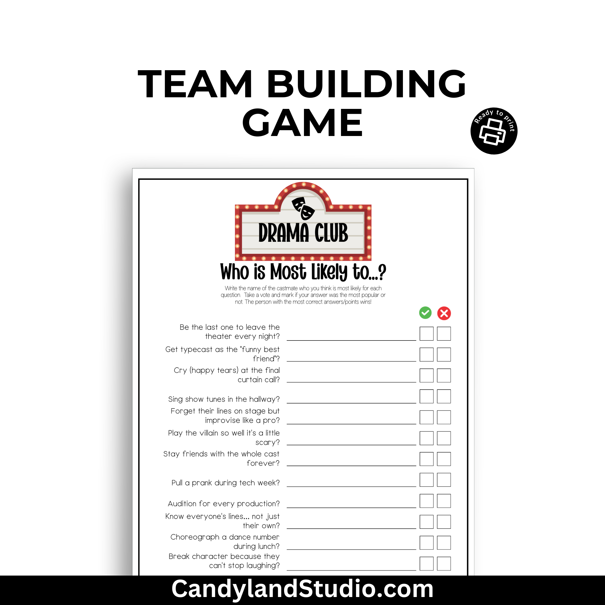 Drama Club Theater Game - Printable Cast Bonding & Team Building ...