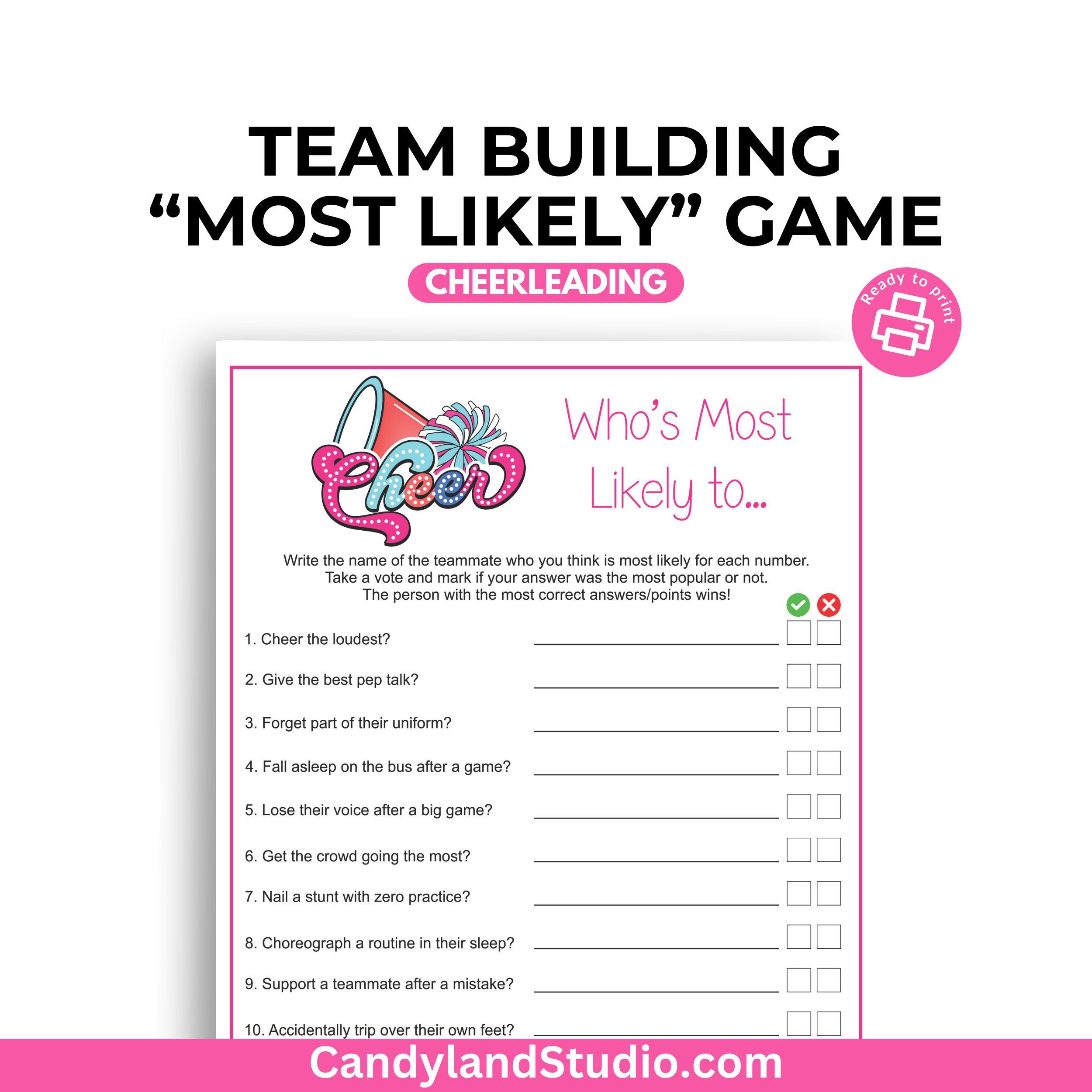 Cheer Squad Game – Fun Team Bonding Printable Party Game with Most ...