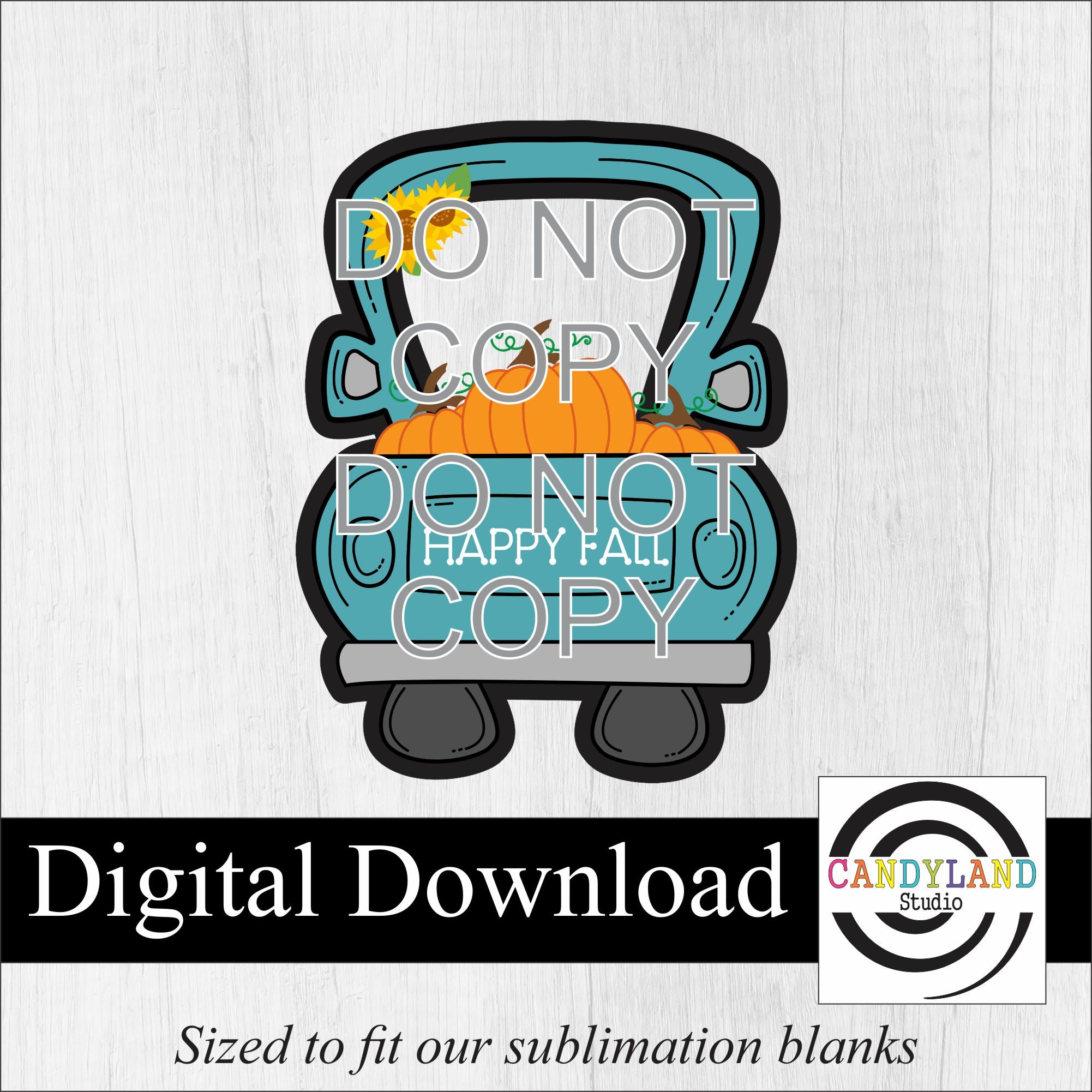 Cute Teal Truck Happy Fall with Pumpkins – Candyland Studio